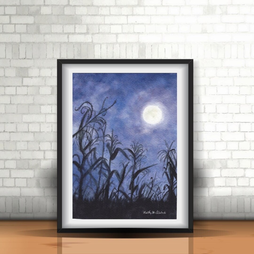 Harvest Moon - PRINT of My Original Watercolor Painting Art, Sky ...
