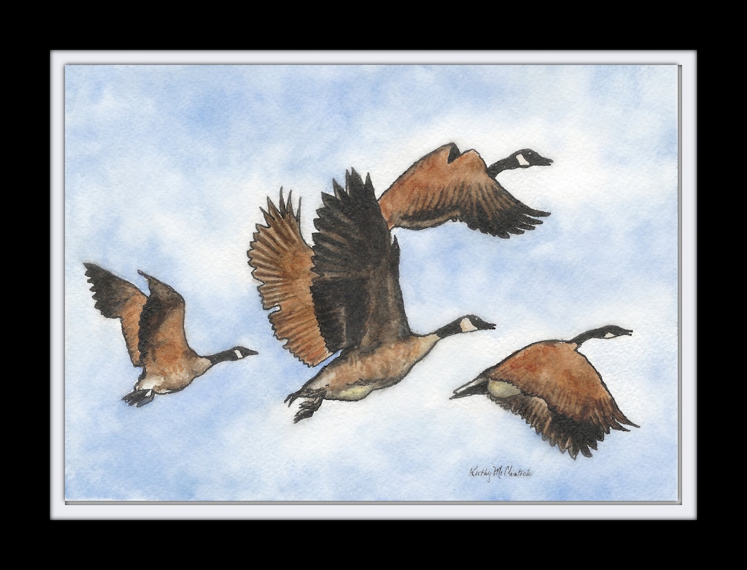 Flight of the Geese - Original or a Print, Watercolor & Ink Painting ...