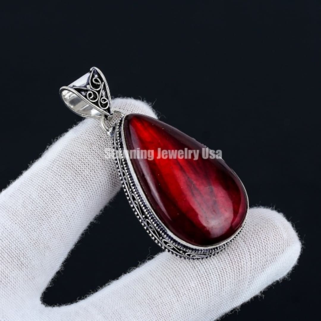 Red Flash Labradorite Silver Pendant 925 Sterling Silver Gemstone ...