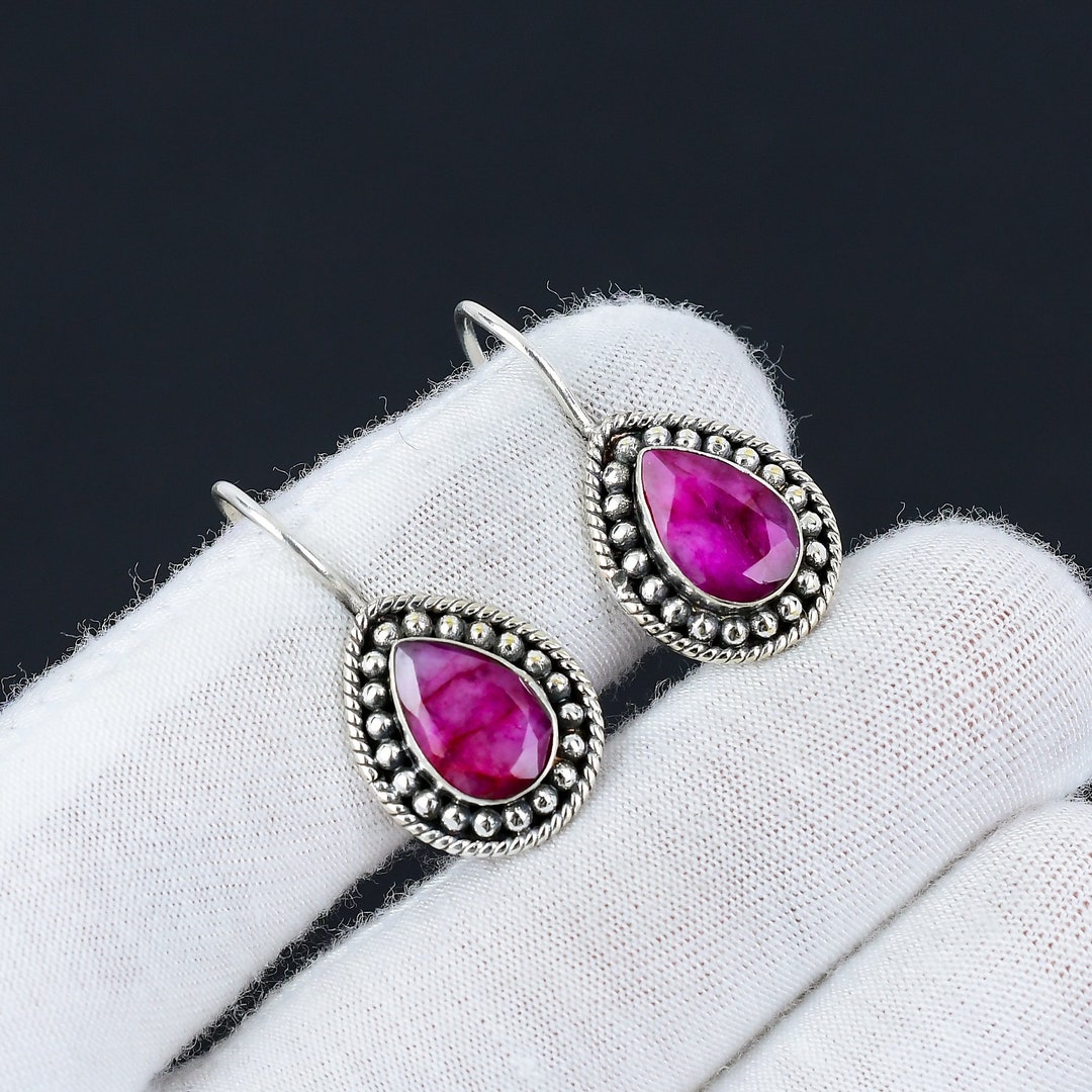 Kashmir Ruby Earring 925 Sterling Silver Earring Beautiful Gemstone