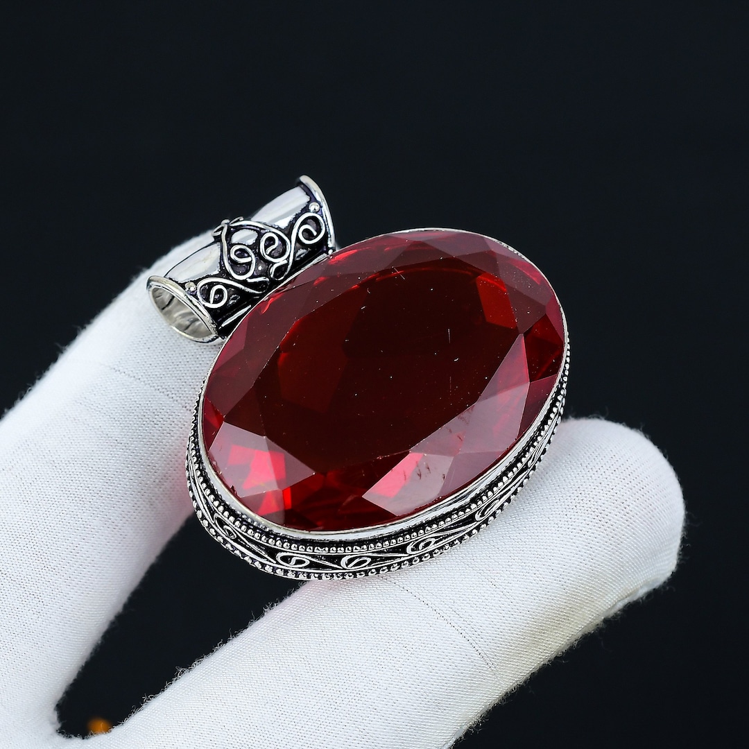 Red Garnet Pendant, 925 Sterling Silver Pendant, Handmade Jewelry ...