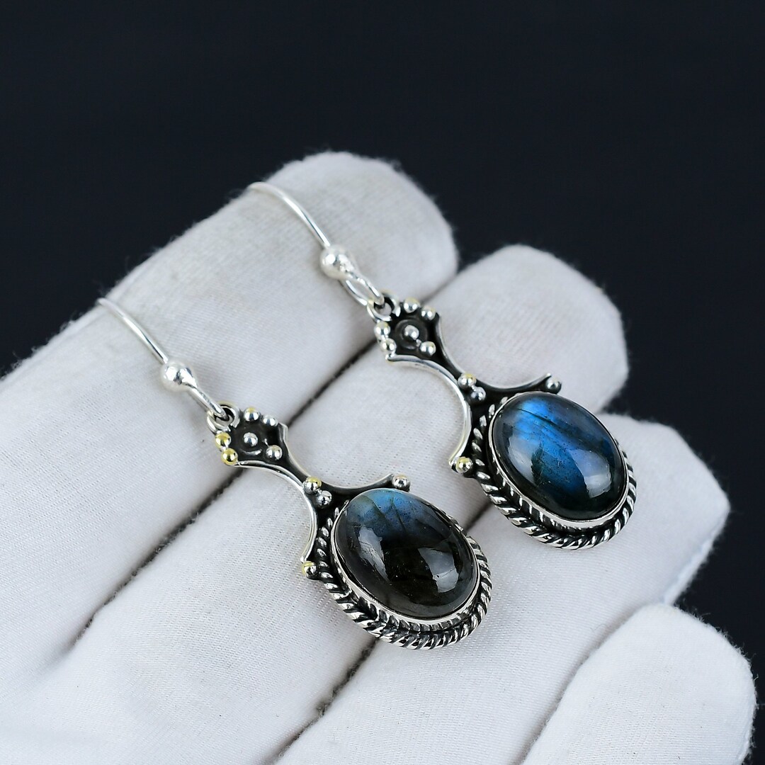 Labradorite Gemstone Earring, 925 Solid Silver Earring, Natural ...