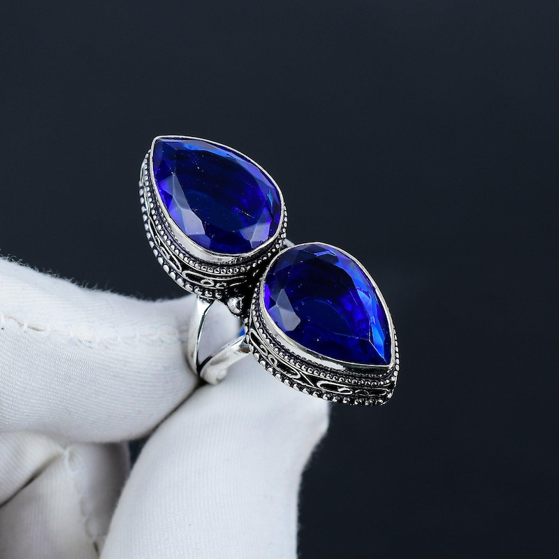 Double Stone Blue Rings - Etsy
