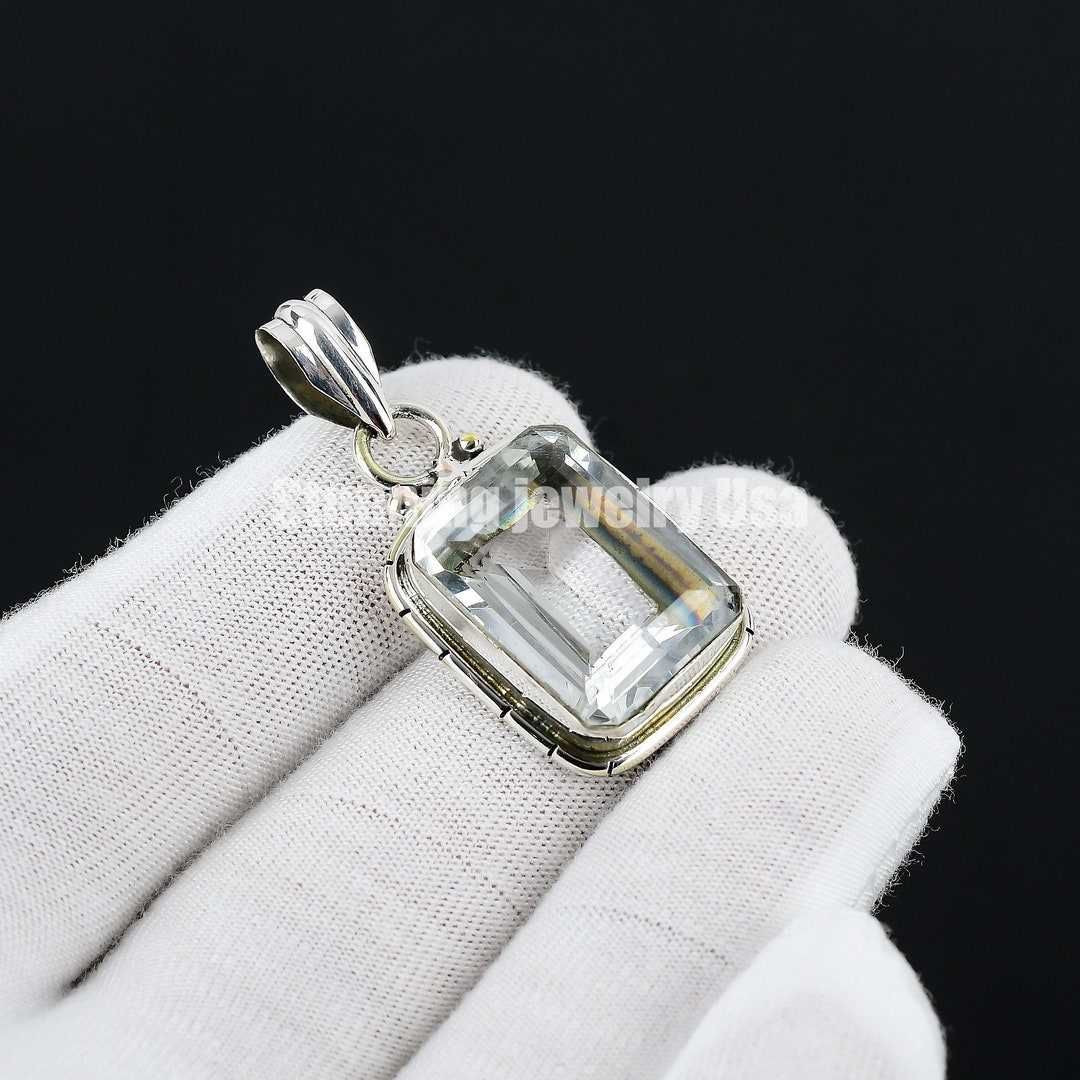 White Topaz Pendant, White Topaz Pendant With Silver Chain, White Topaz ...