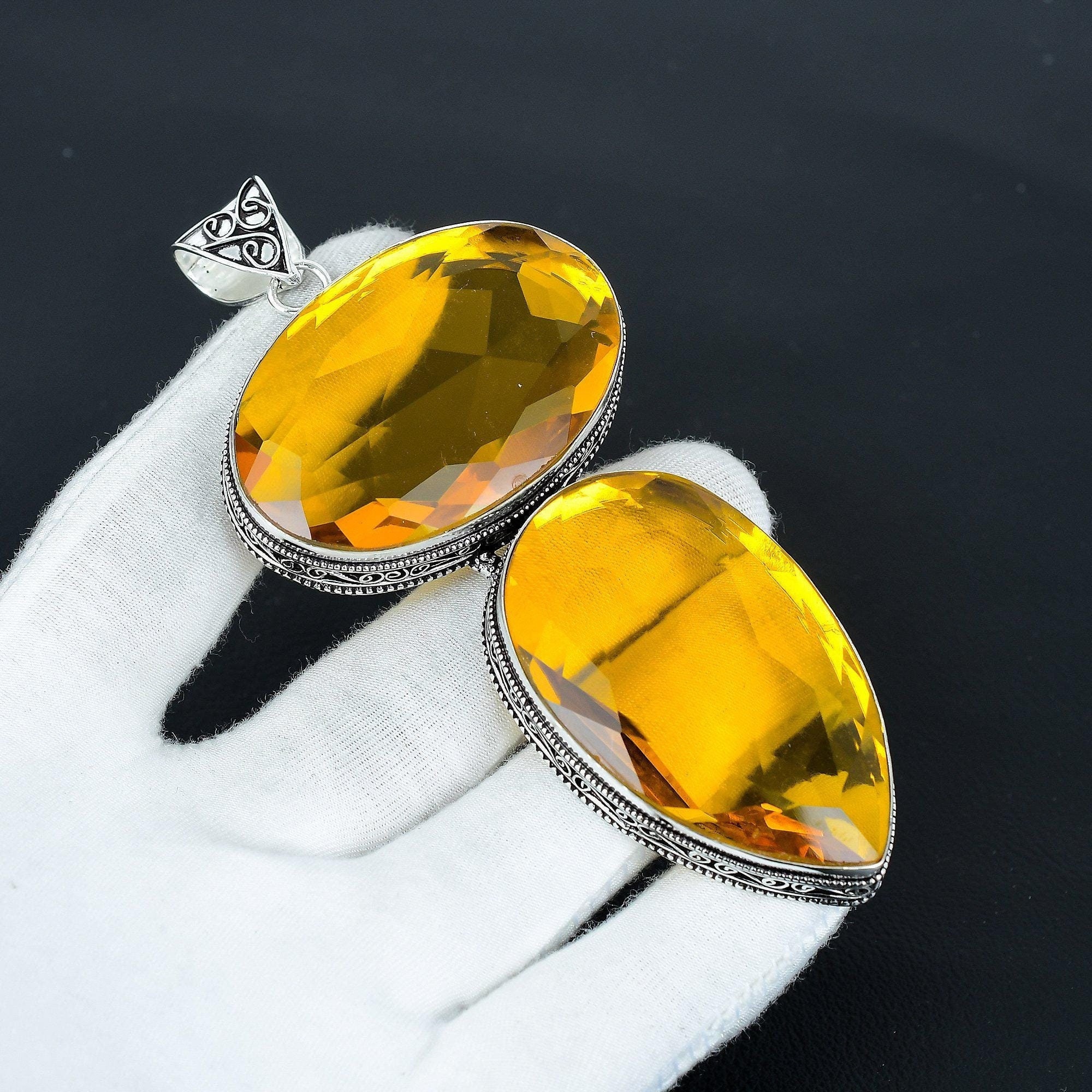 Citrine Giant Size Gemstone Handmade 925 Sterling Silver Jewelry ...