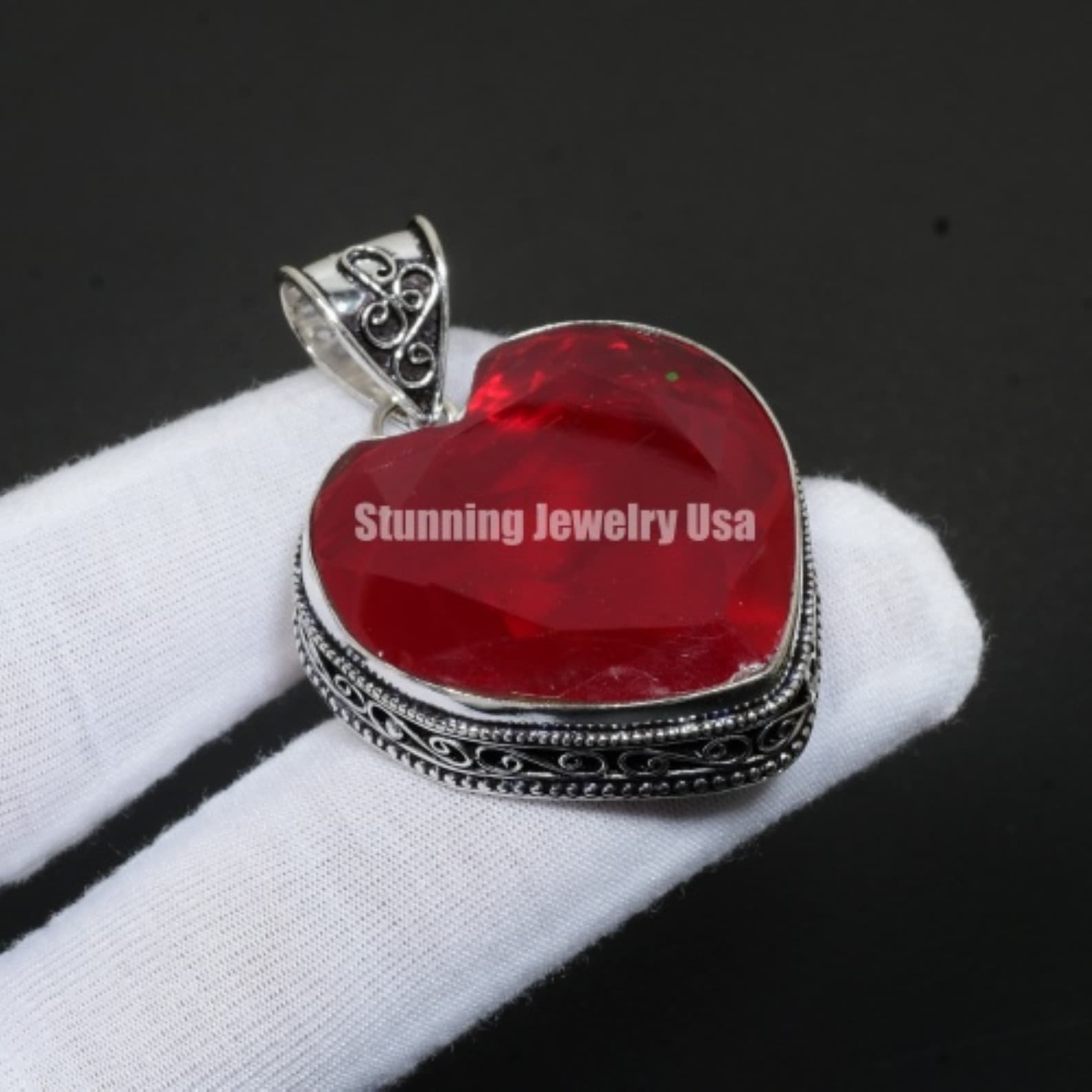 Red Garnet Pendant Heart Shape Garnet Pendant 925 Sterling - Etsy