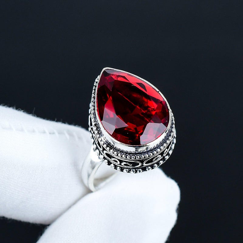 925 Ring Red Gemstone - Etsy