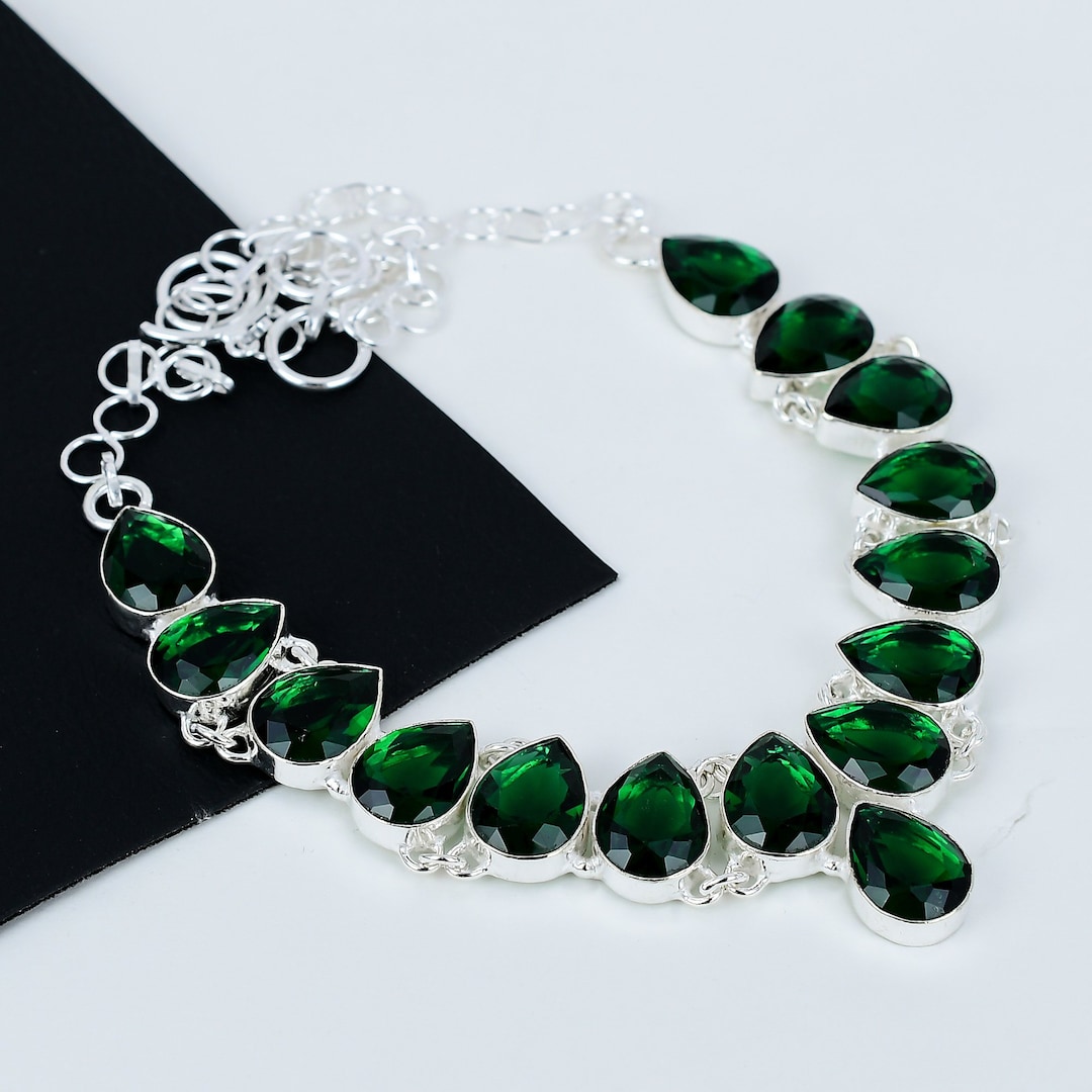 Green Tourmaline Silver Necklace, Green Color Necklace, Gemstone ...