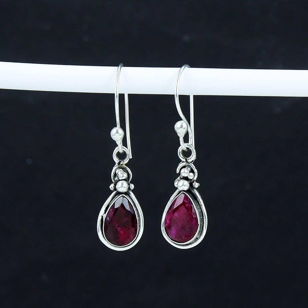 Kashmir Ruby Earring, Kashmir Ruby Silver Earring, Teardrop Stone ...