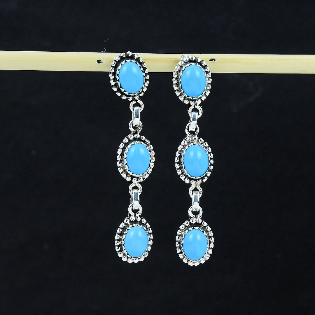 Sleeping Beauty Turquoise Earrings Natural Three Gemstone Handmade 925 ...