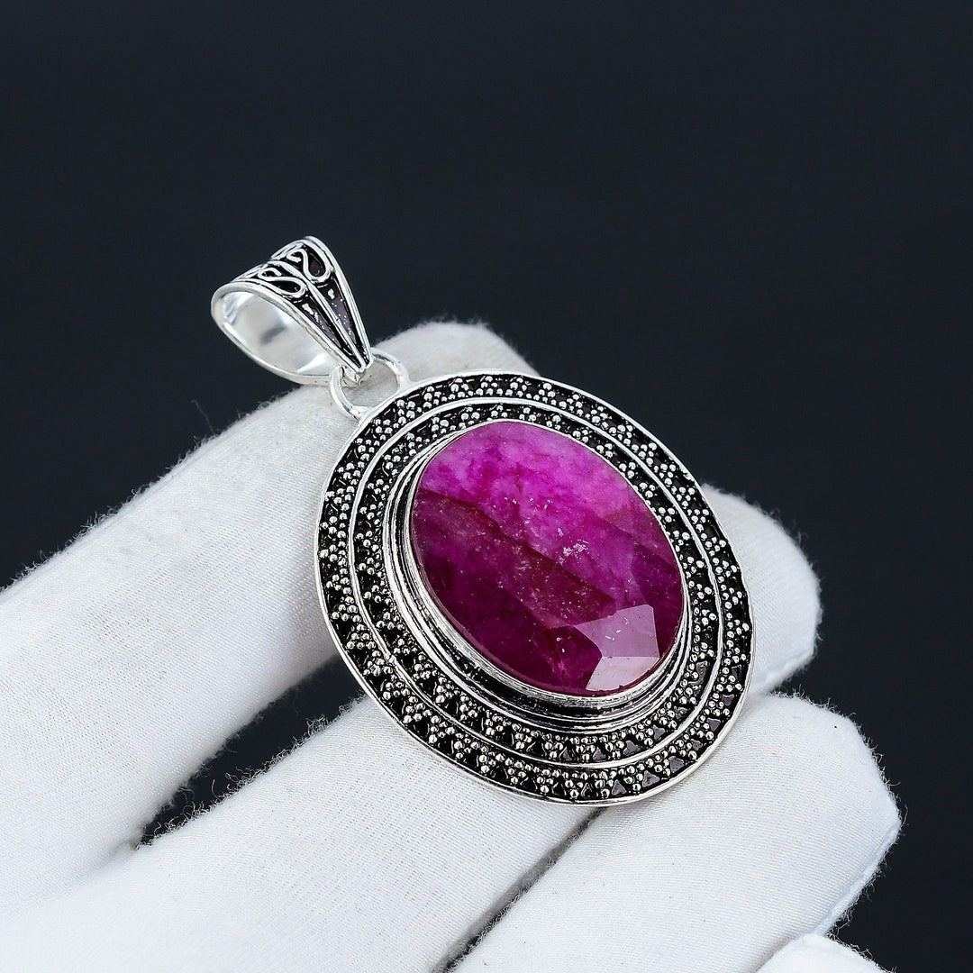 Kashmir Ruby Pendant, 925 Sterling Silver Pendant, Ruby Gemstone, Ruby ...