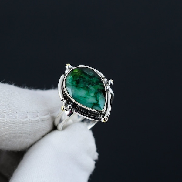 Green Silver Ring - Etsy