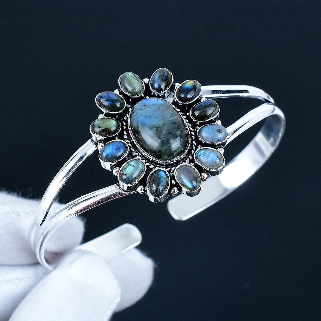 Natural Labradorite Gemstone Bangle 925 Sterling Silver Jewelry, Simple ...