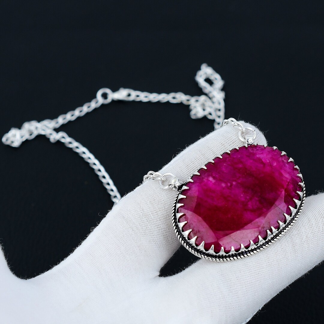 Kashmir Pink Ruby Gemstone Jewelry Necklace, Kashmir Pink Ruby 925 ...