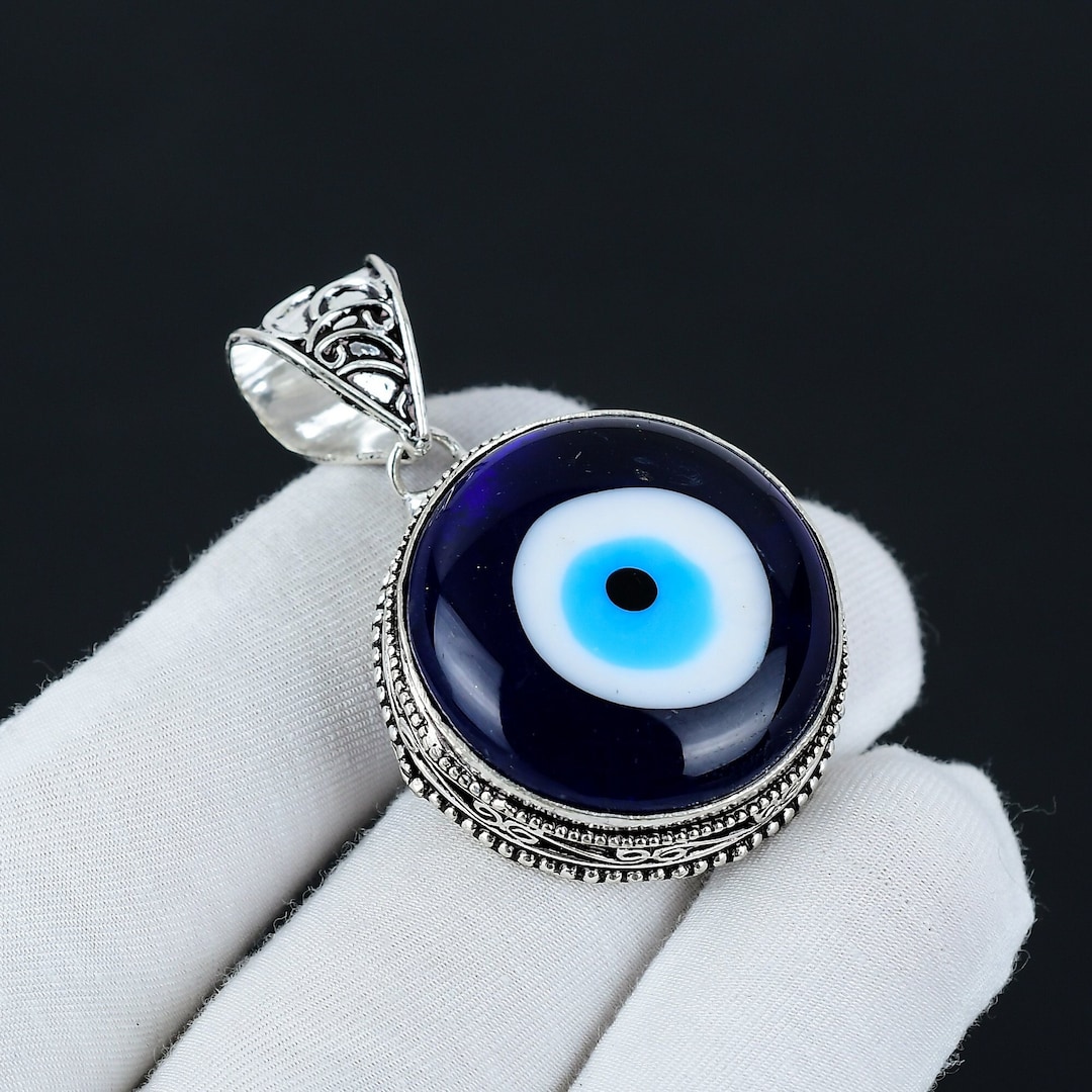 Evil Eye Pendant, 925 Sterling Silver Antique Evil Eye Jewelry Pendant ...