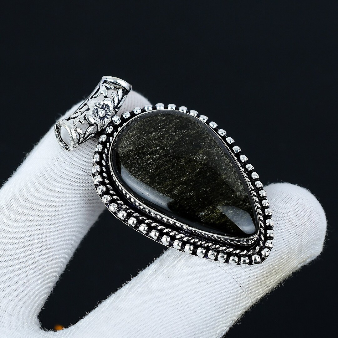 Dainty Silver Sheen Obsidian Pendant Natural Silver Obsidian - Etsy