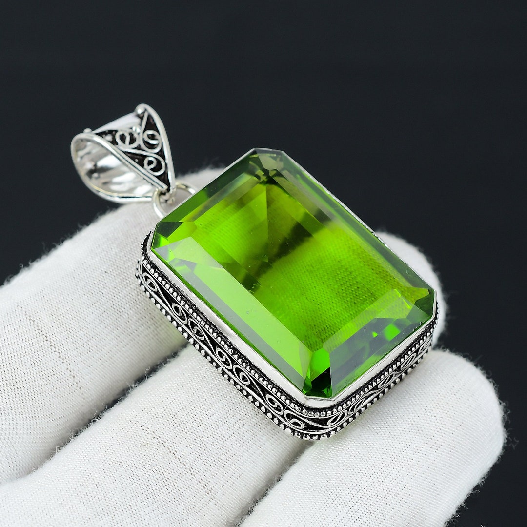 Peridot Gemstone Necklace, Peridot 925 Sterling Silver Jewelry Pendant ...