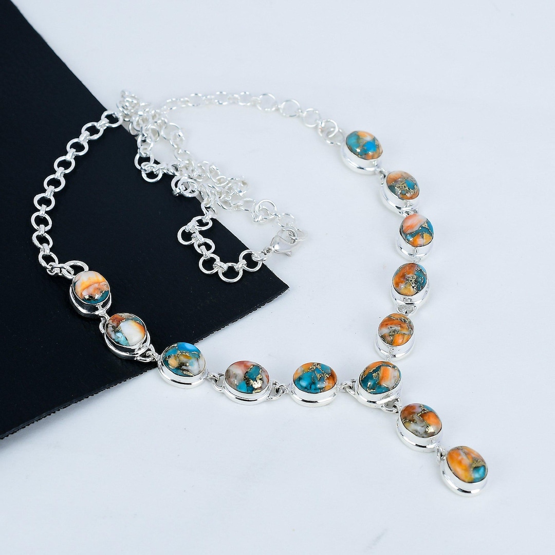 Orange Spiny Oyster Necklace, Orange Spiny Oyster Gemstone Handmade 925 ...