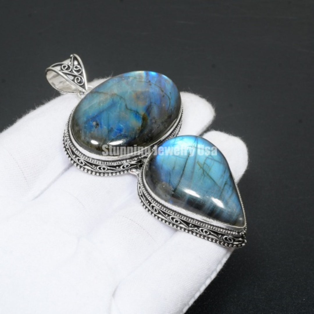 Blue Flash Labradorite Gemstone Pendant 925 Sterling Silver Pendant ...