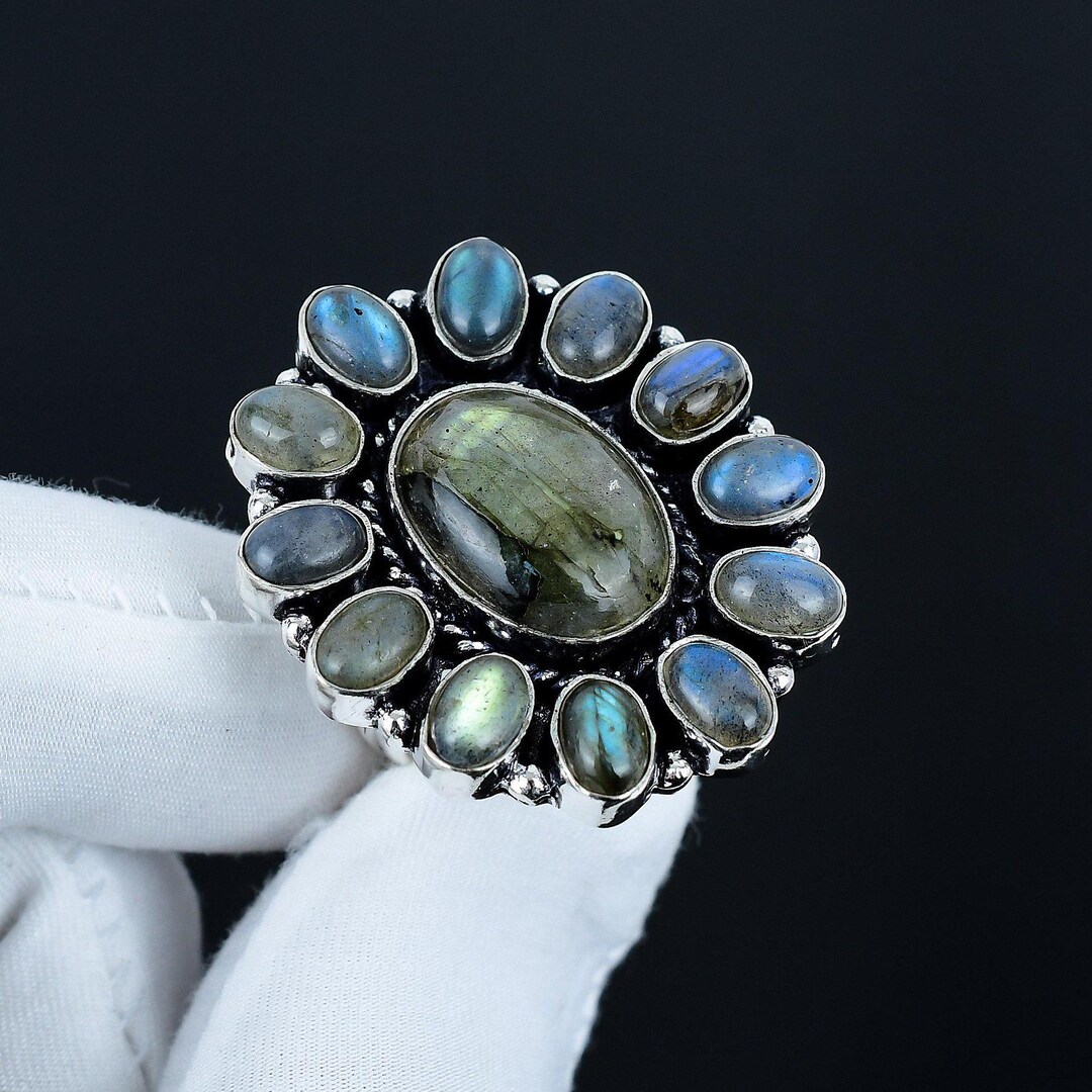 Natural Labradorite Gemstone Ring, Handmade 925 Sterling Silver Jewelry ...