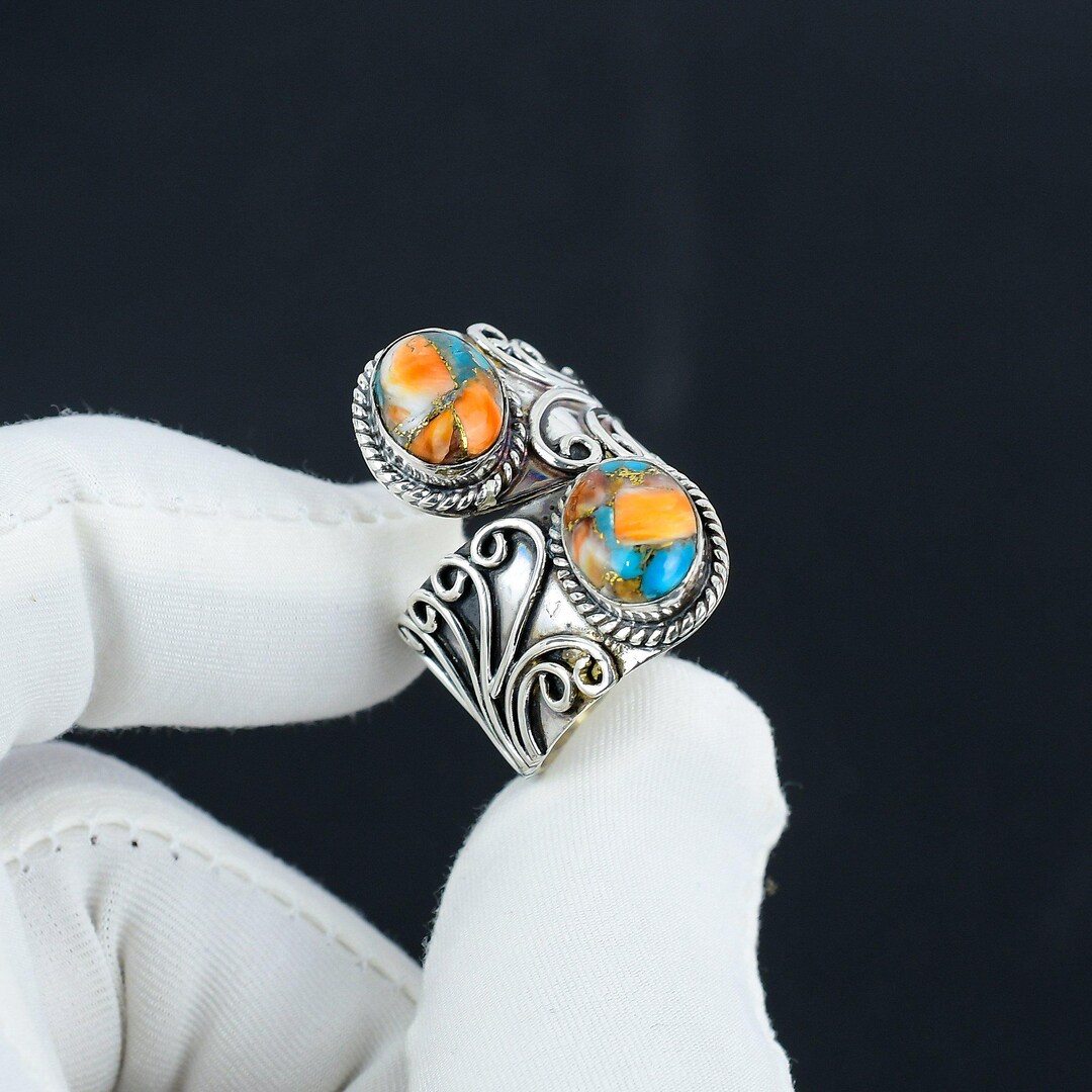 Orange Spiny Oyster Rings, 925 Sterling Silver Solid Rings, Boho Silver ...