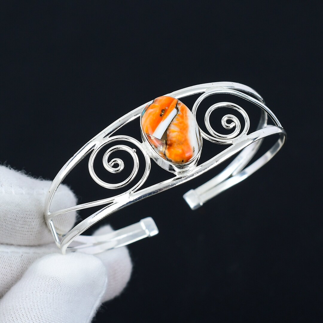 Orange Spiny Oyster Bracelet, Orange Spiny Oyster 925 Sterling Silver ...
