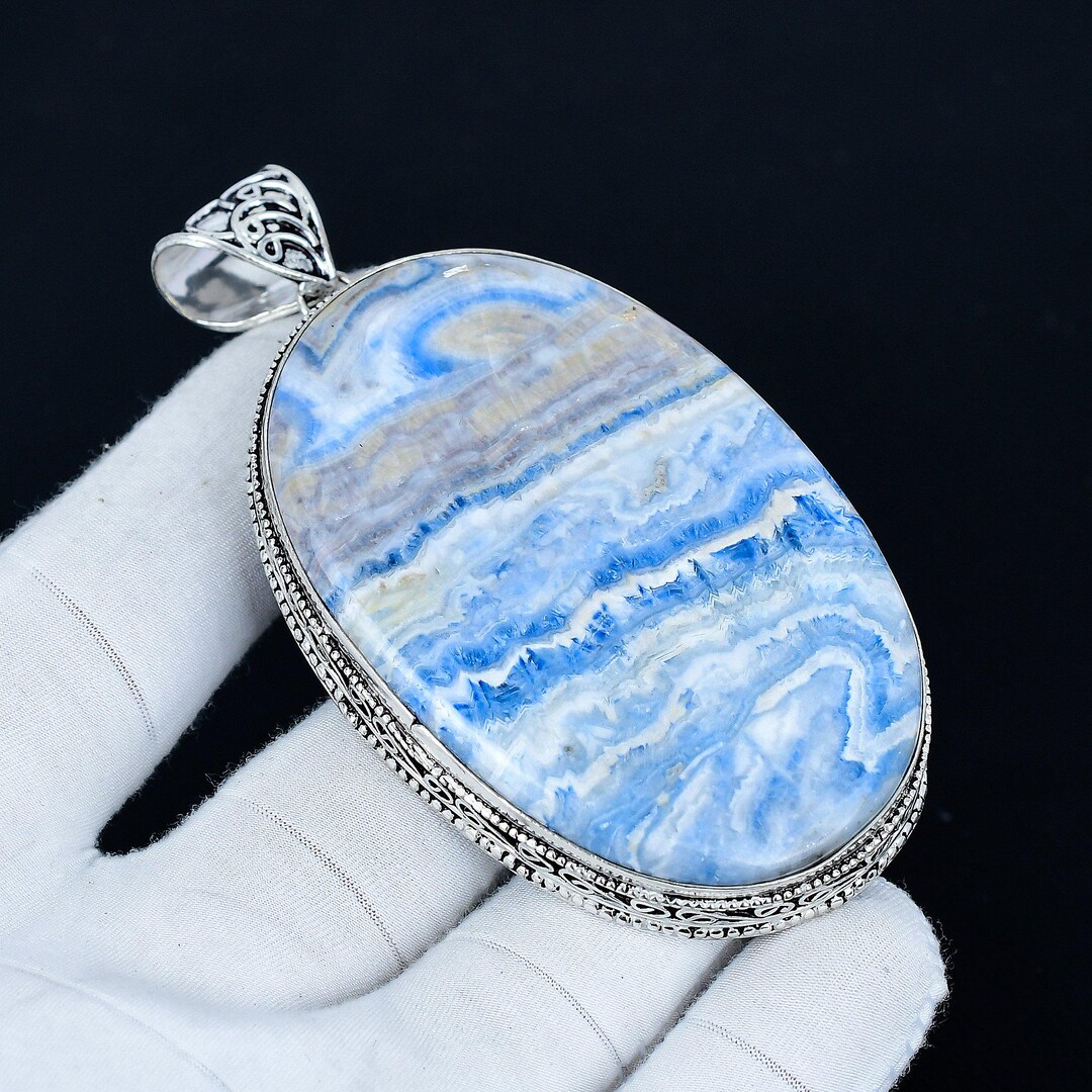 Simple Blue Scheelite Gemstone Pendant 925 Sterling Silver Pendant ...
