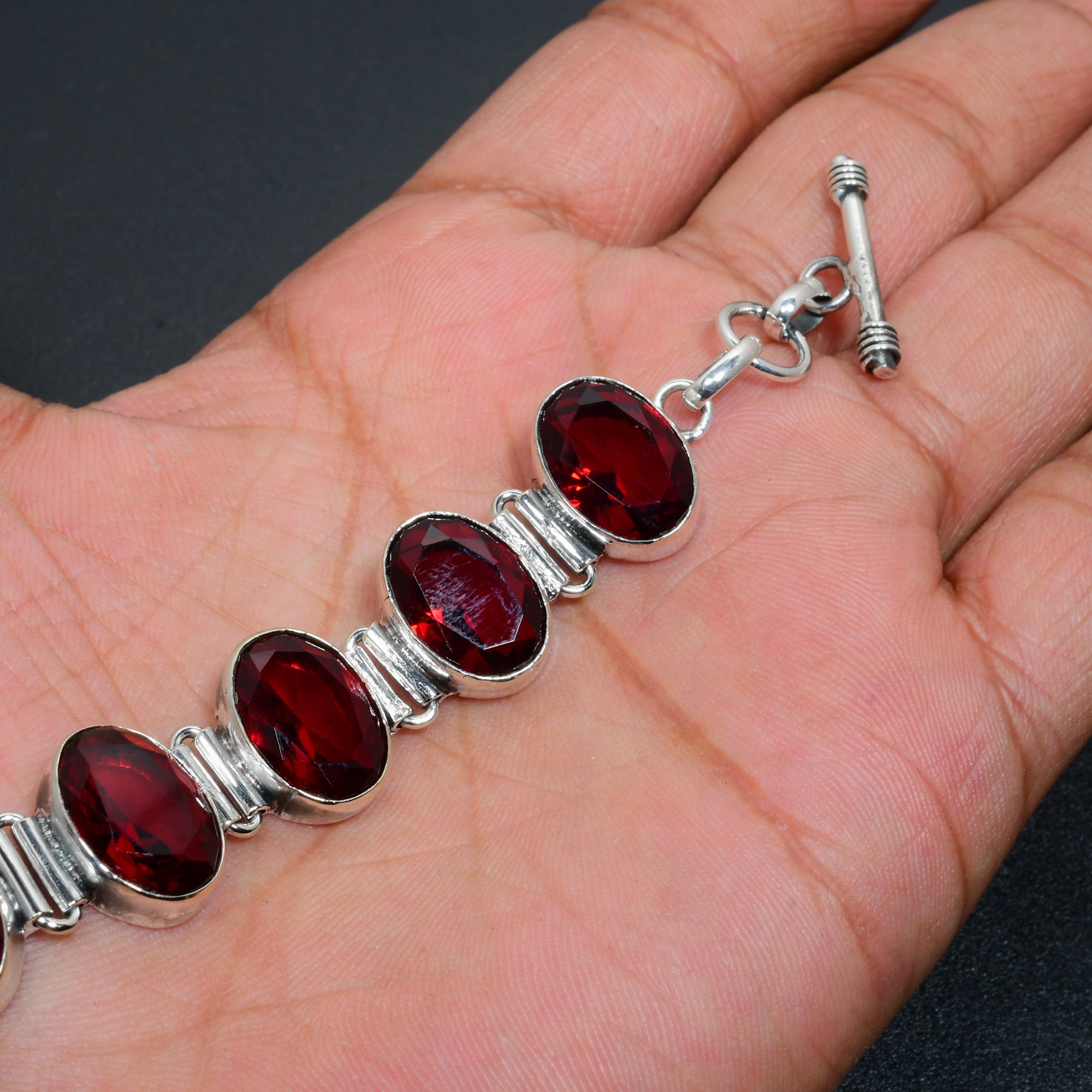 Red Garnet Bracelet Red Garnet Gemstone Handmade 925 Sterling - Etsy