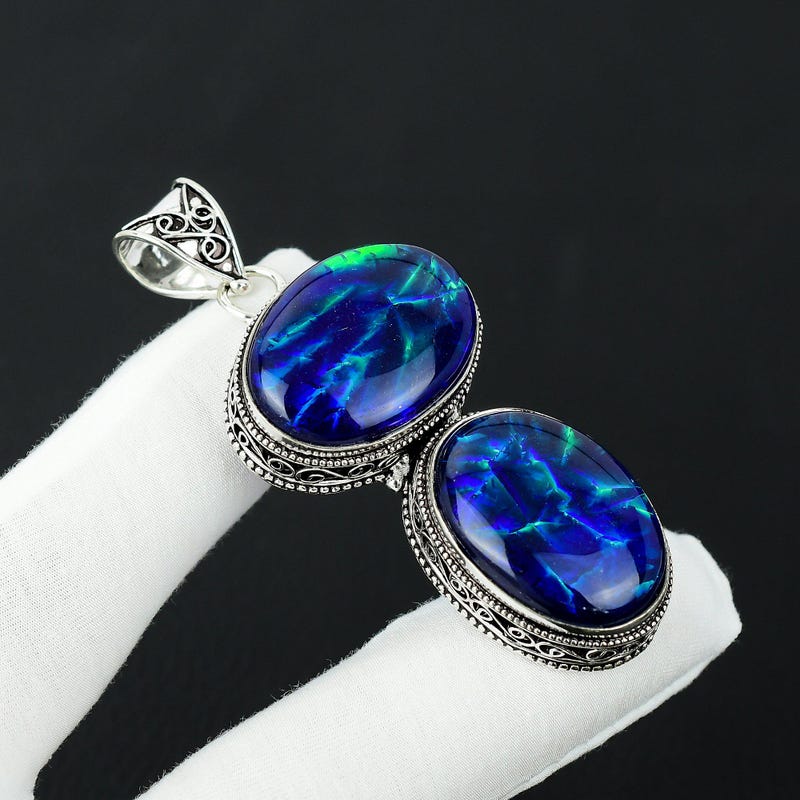 Dark Blue Fire Opal Pendant - Etsy