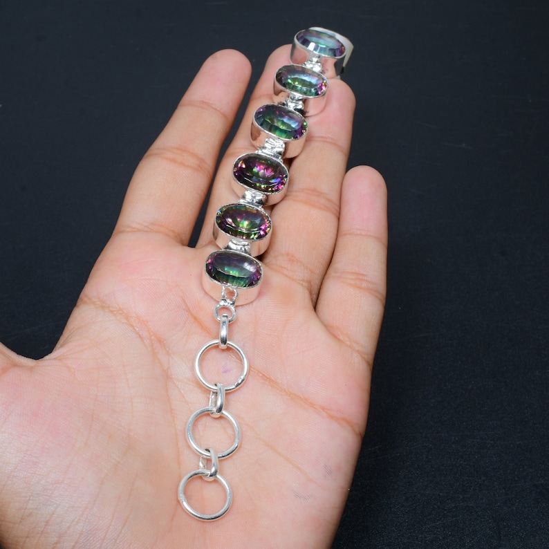 Mystic Rainbow Topaz Bracelet Natural Gemstone 925 Sterling Silver Bracelet AAA Quality Mystic ...