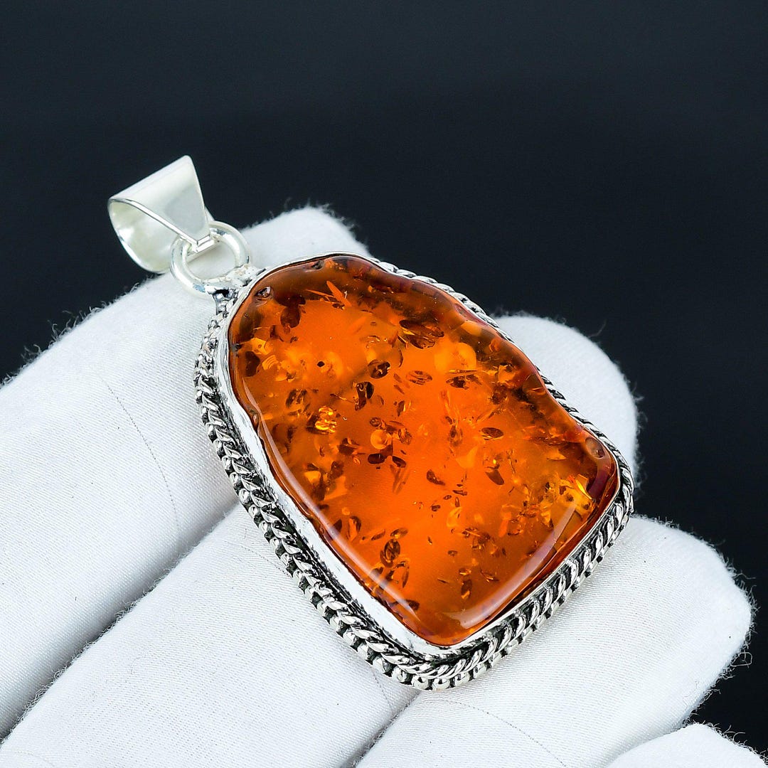 Genuine Look Baltic Amber Pendant 925 Silver | Rustic Baltic Style ...
