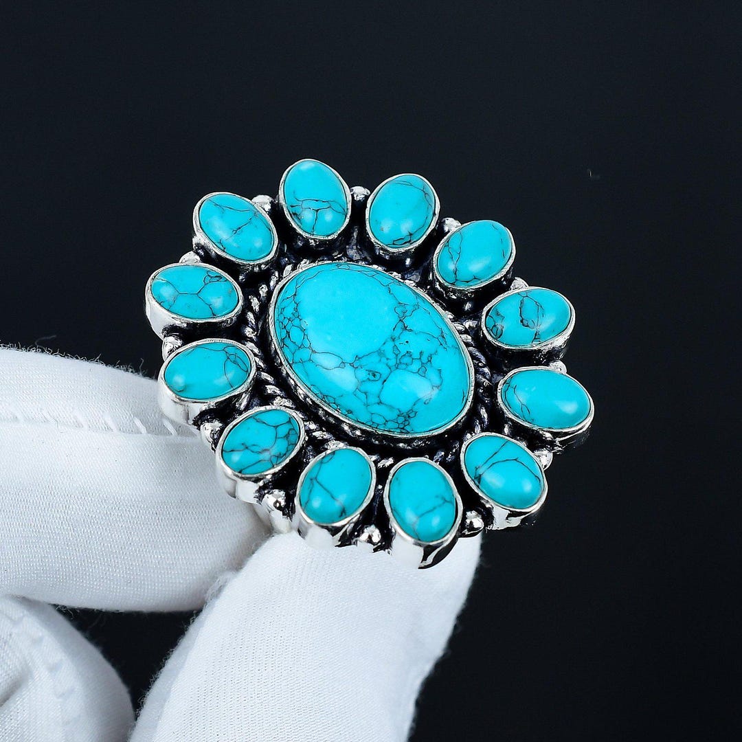 Elegant Turquoise Gemstone Ring, Handmade 925 Sterling Silver Jewelry ...