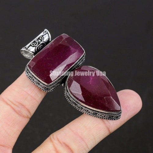 Faceted Kashmir Ruby Pendant 925 Sterling Silver Pendant - Etsy