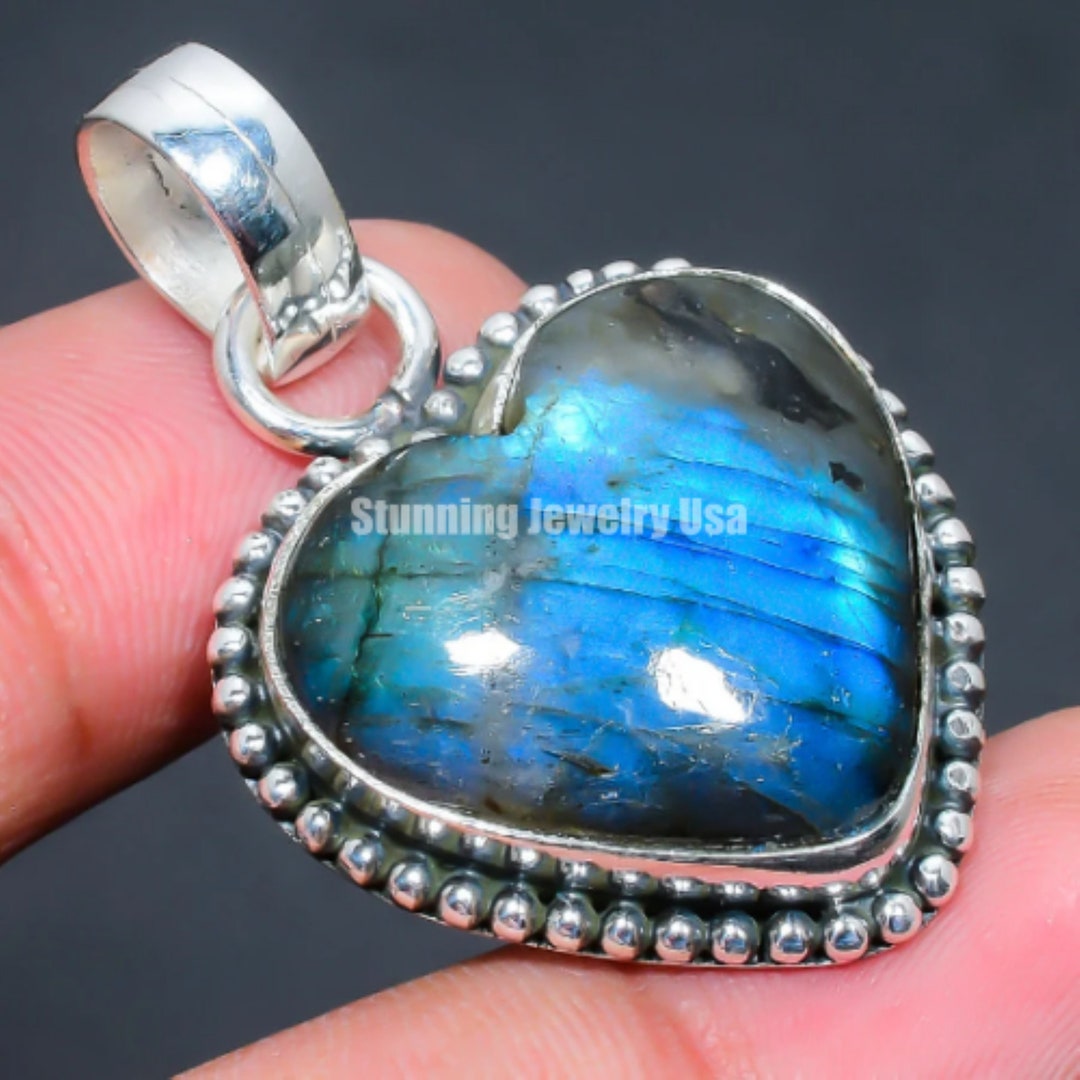 Handmade Labradorite 925 Sterling Silver Heart Pendant - Free Chain - Etsy