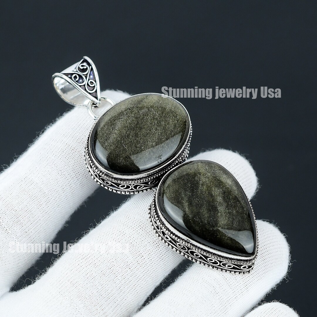 Golden Sheen Obsidian Double Gemstone Handmade 925 Sterling Silver ...