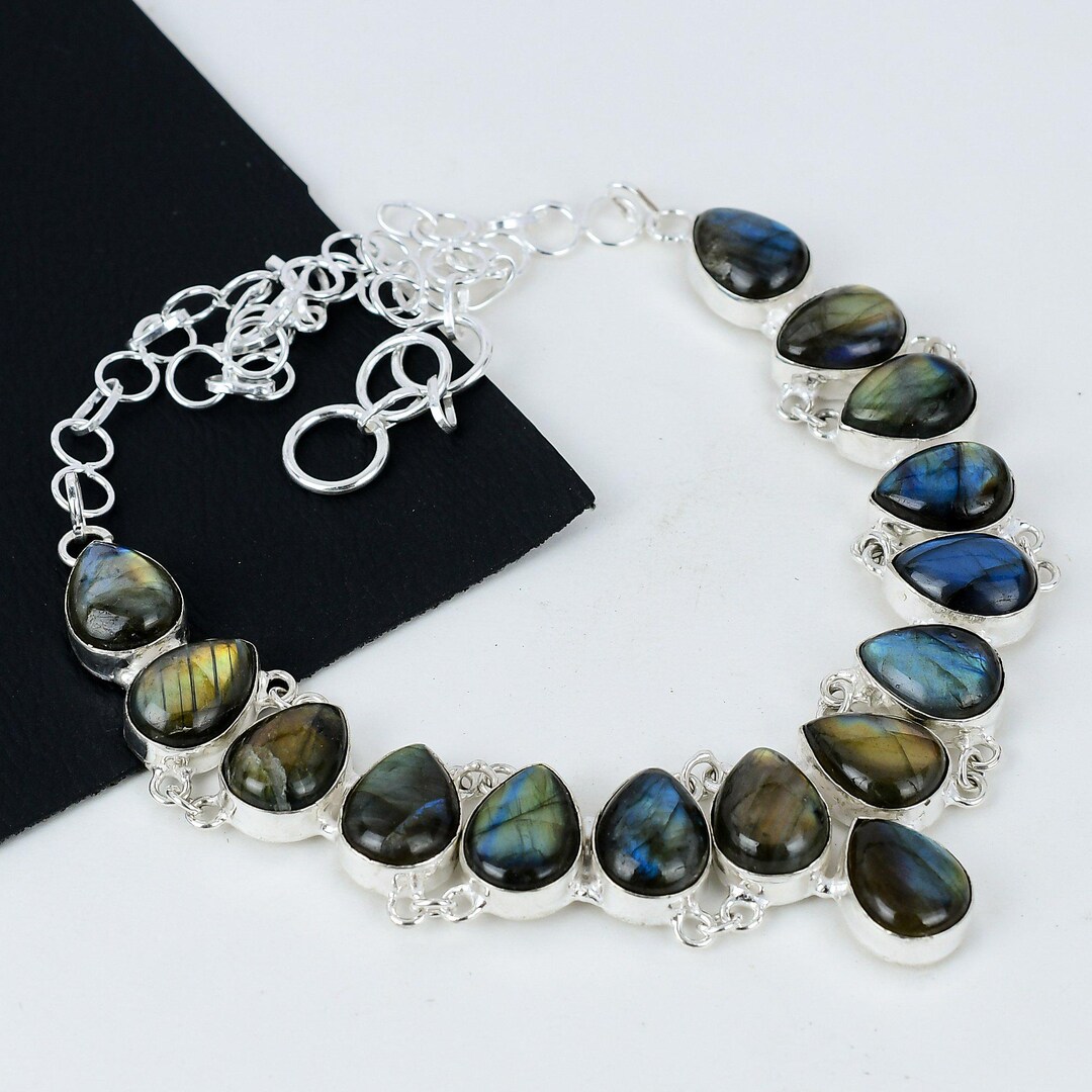 Labradorite Gemstone Handmade 925 Sterling Silver Jewelry Necklace ...