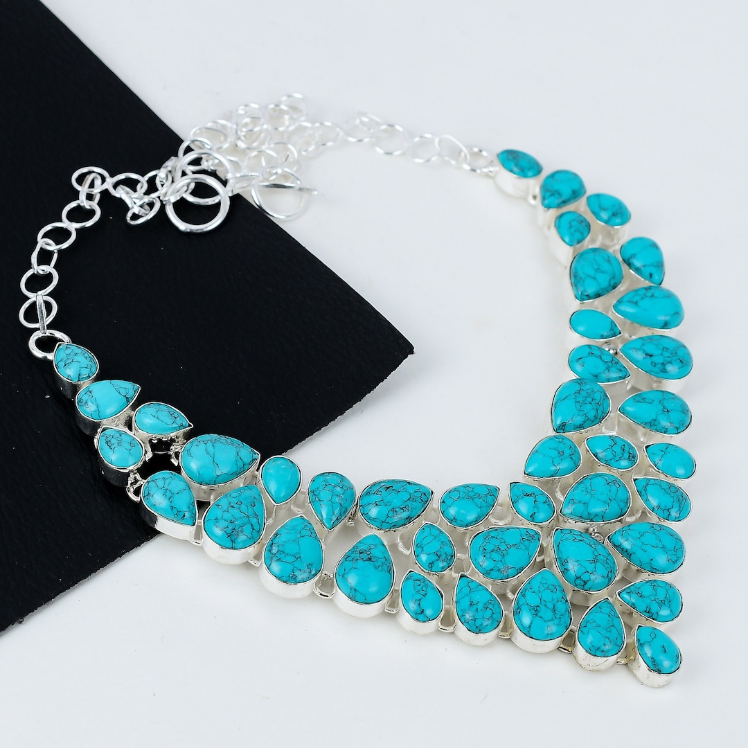 Turquoise Gemstone Handmade 925 Sterling Silver Jewelry Necklace ...