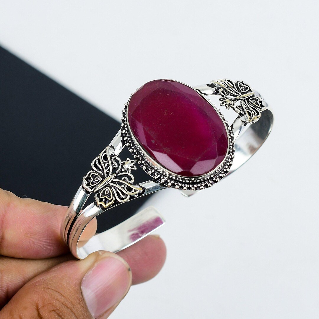 Ruby Gemstone Bangle 925 Sterling Silver Bangle Bracelet, Handcrafted ...