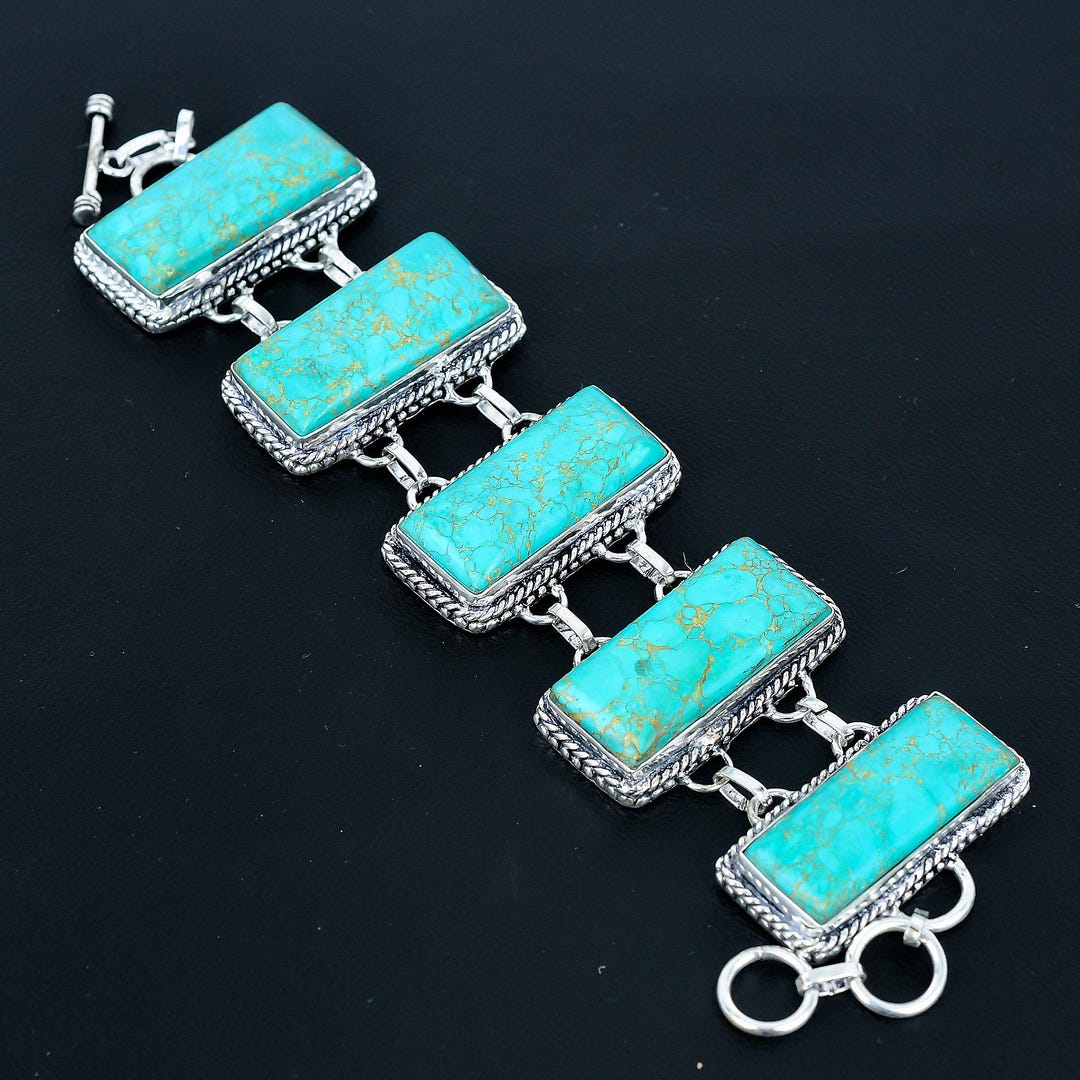 Natural Blue Turquoise Bracelet Turquoise Gemstone Handmade 925 ...