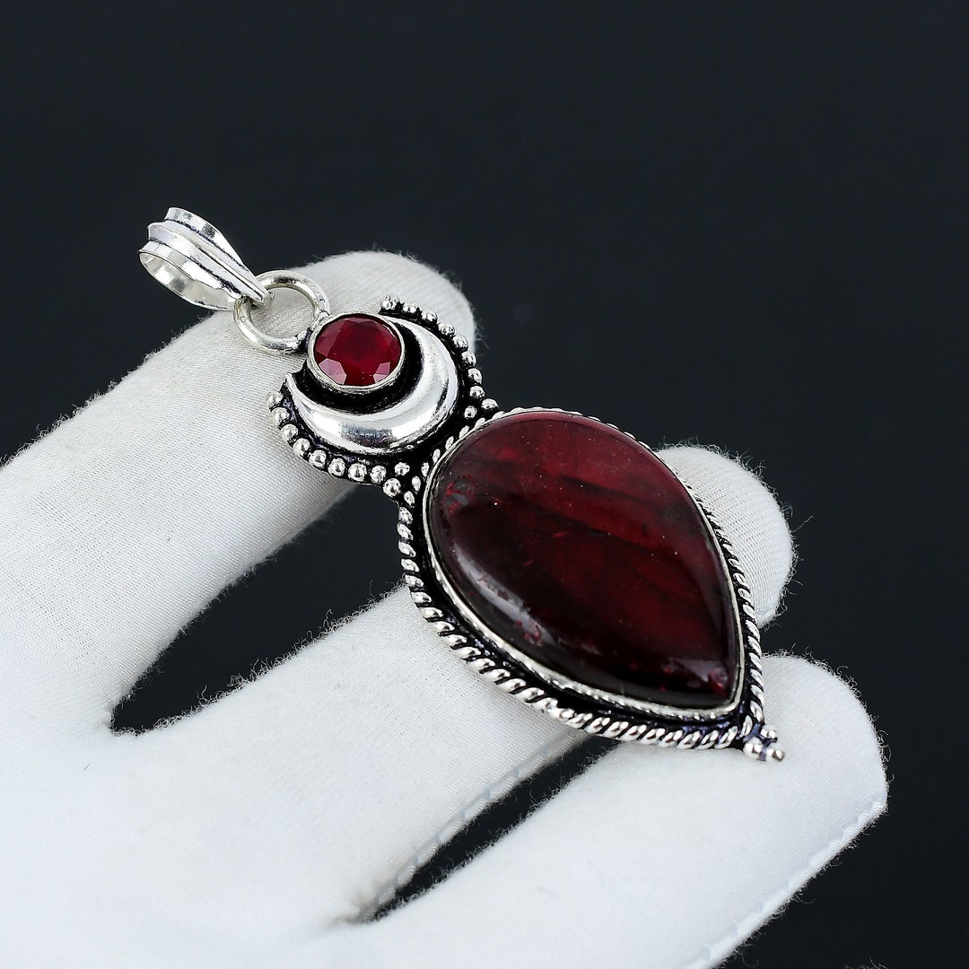 Red Labradorite, Ruby Pendant, 925 Sterling Silver Jewelry, Natural ...