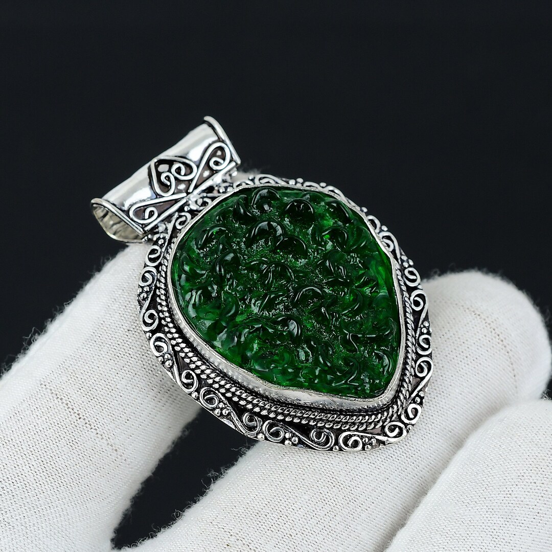 Green Moldavite Gemstone Necklace Green Moldavite 925 - Etsy