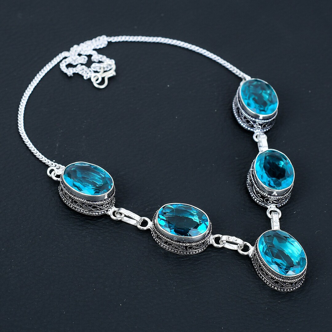 Swiss Blue Topaz Gemstone Handmade 925 Sterling Silver Necklace ...