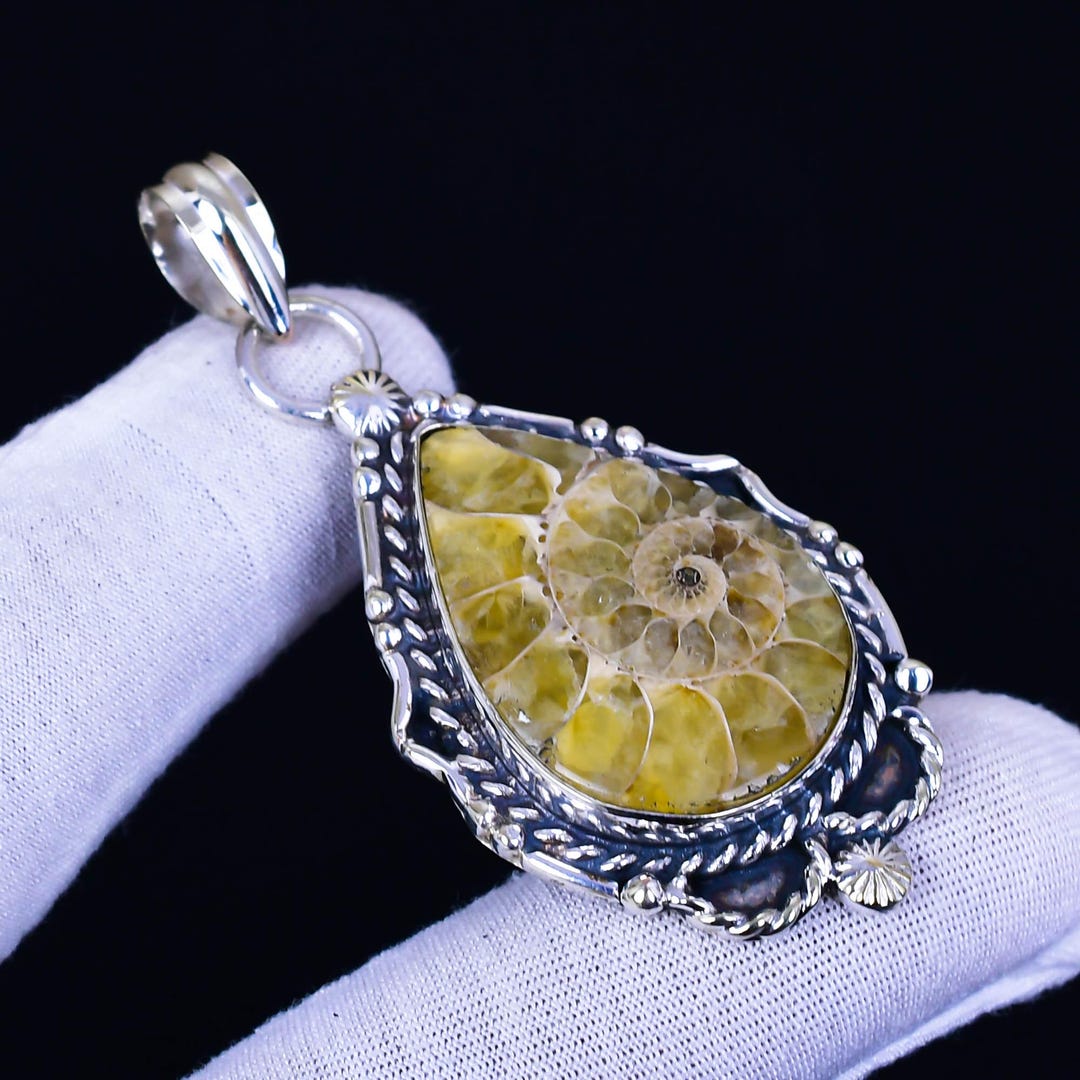 Natural Ammonite Gemstone Jewelry Pendant Ammonite New Yellow Gemstone ...