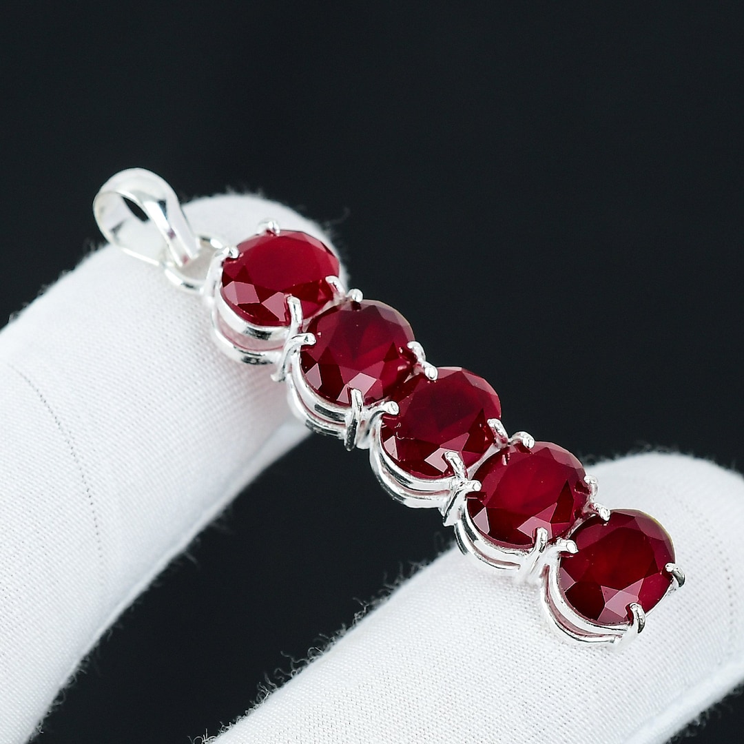 Red Ruby Gemstone Pendant, Ruby Handmade Pendant, 925 Sterling Silver ...