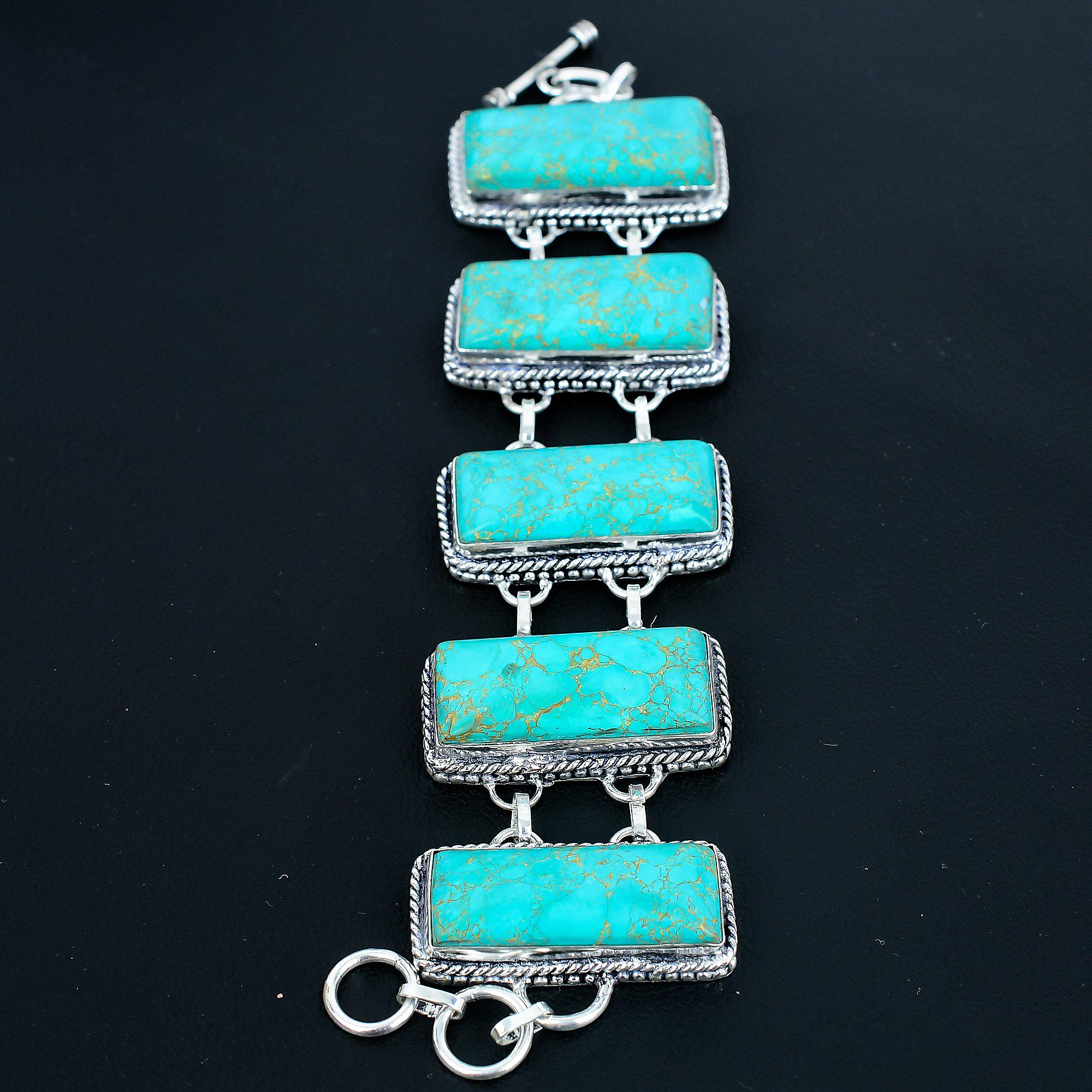 Natural Blue Turquoise Bracelet Turquoise Gemstone Handmade 925 ...