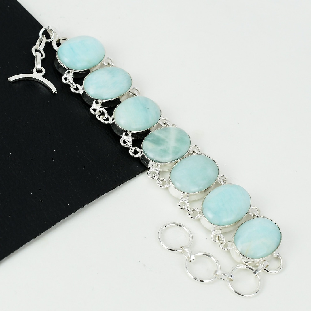 Amazonite Gemstone Handmade 925 Sterling Silver Bracelet Natural ...