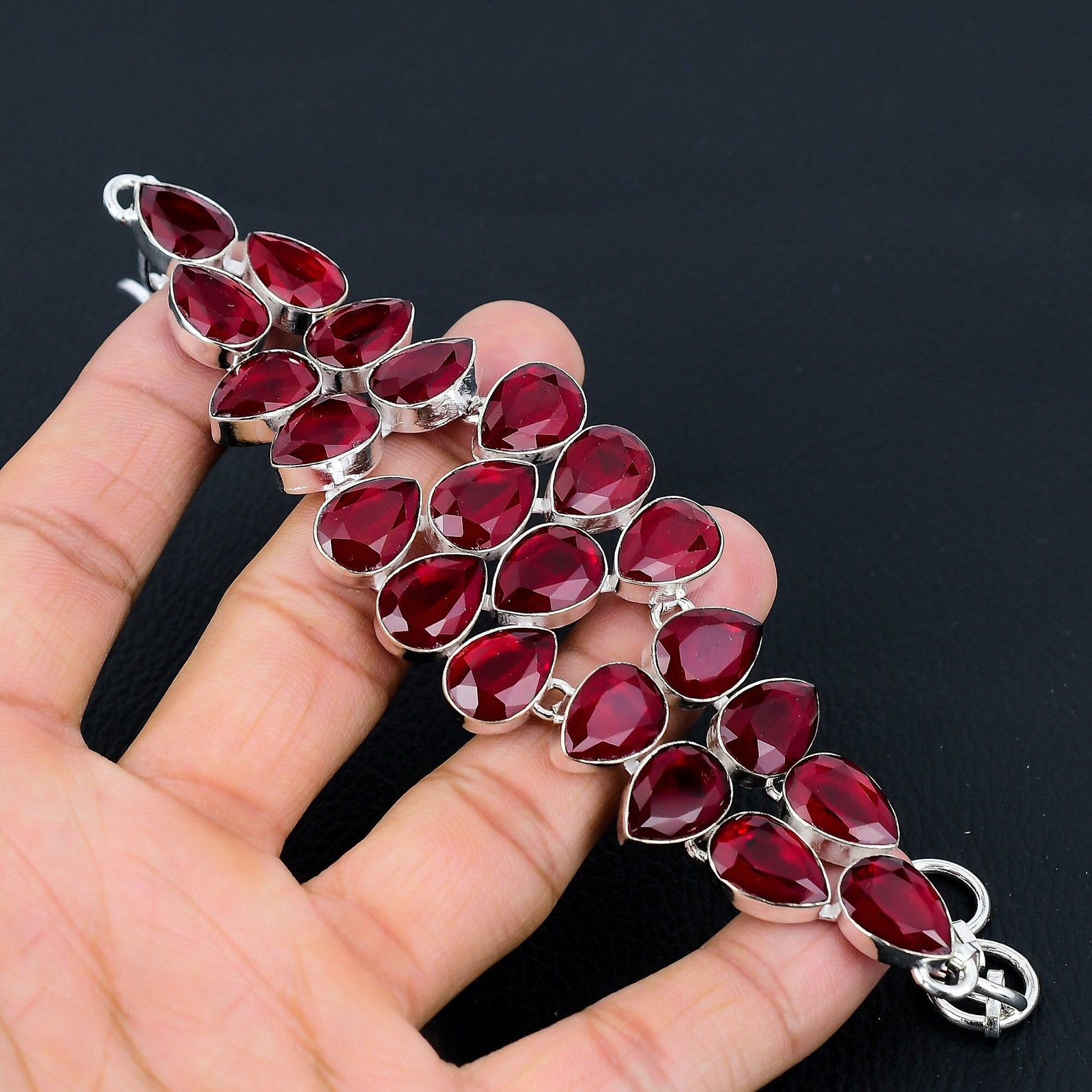 Red Ruby Gemstone Handmade 925 Sterling Silver Bracelet, Silver ...