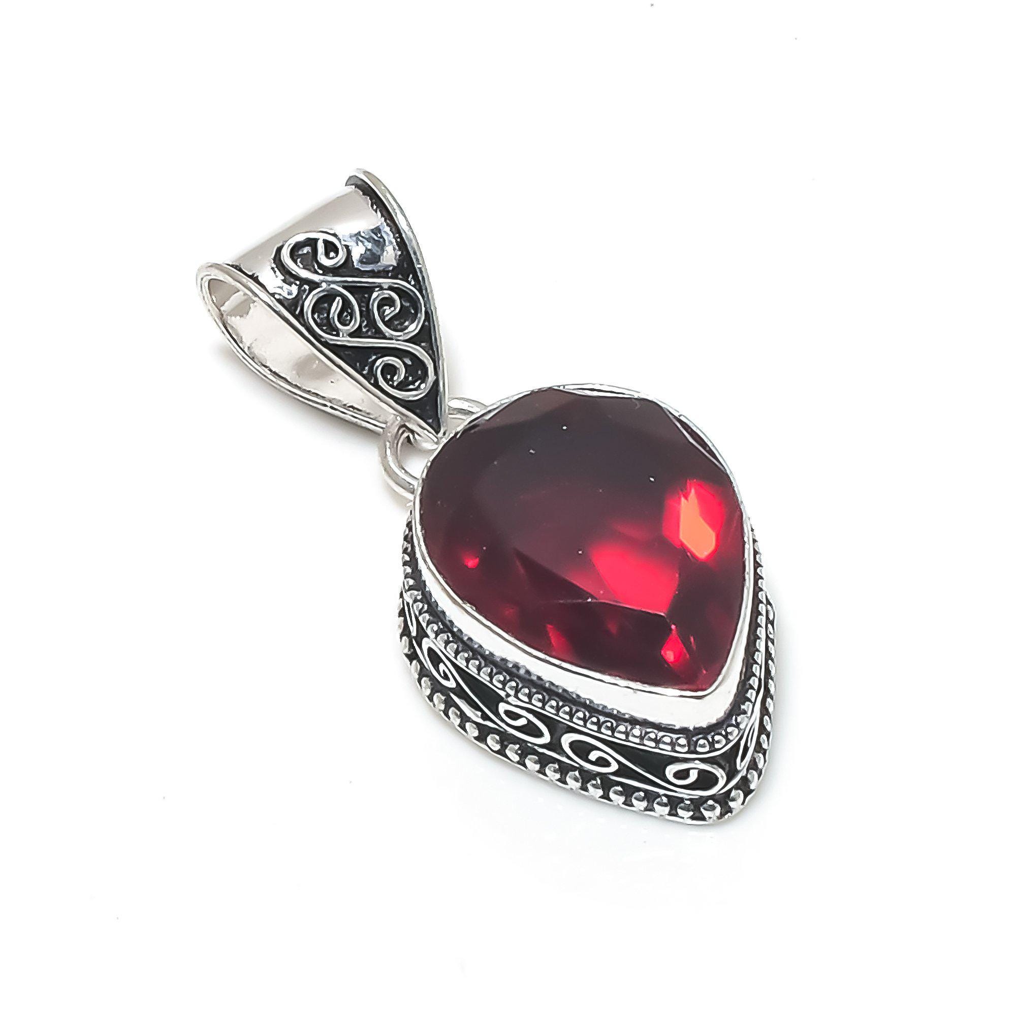 Beautiful Red Garnet Gemstone Pendant, 925 Sterling Silver Jewelry ...