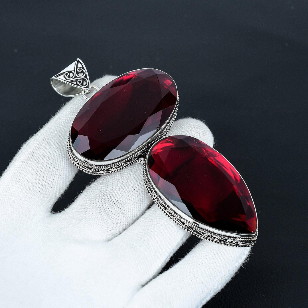 Red Garnet Giant Size Gemstone Handmade 925 Sterling Silver Jewelry ...