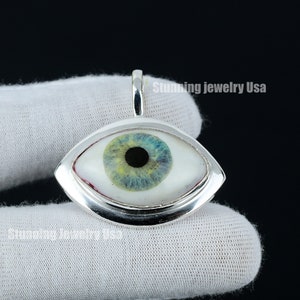 Ice Green Human Eye Gemstone Handmade 925 Sterling Silver Pendant, Ice ...